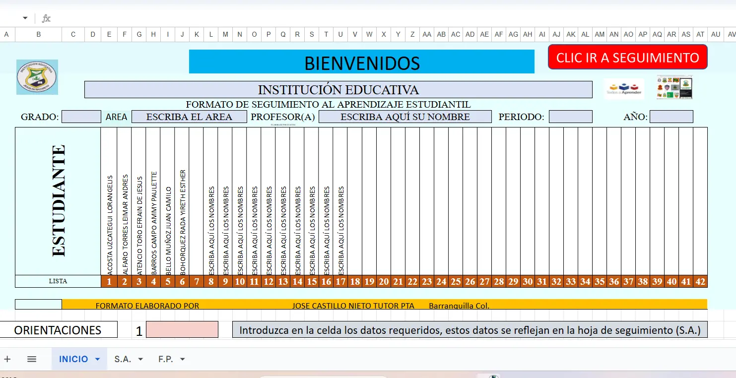 Formato de Seguimiento Académico en Excel - MAESTROS